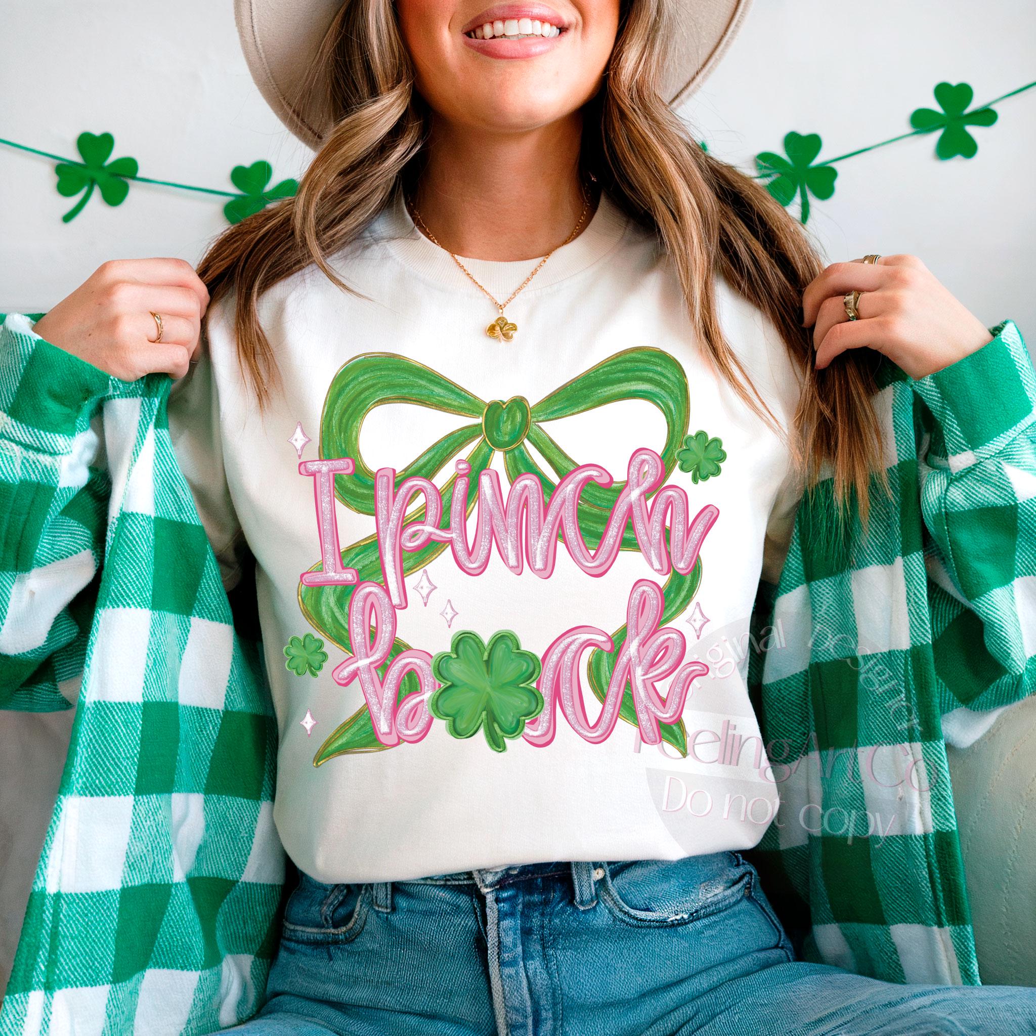 I Pinch Back PNG St Patrick’s Day Pink Bow Shamrock Cute Girly Design ...