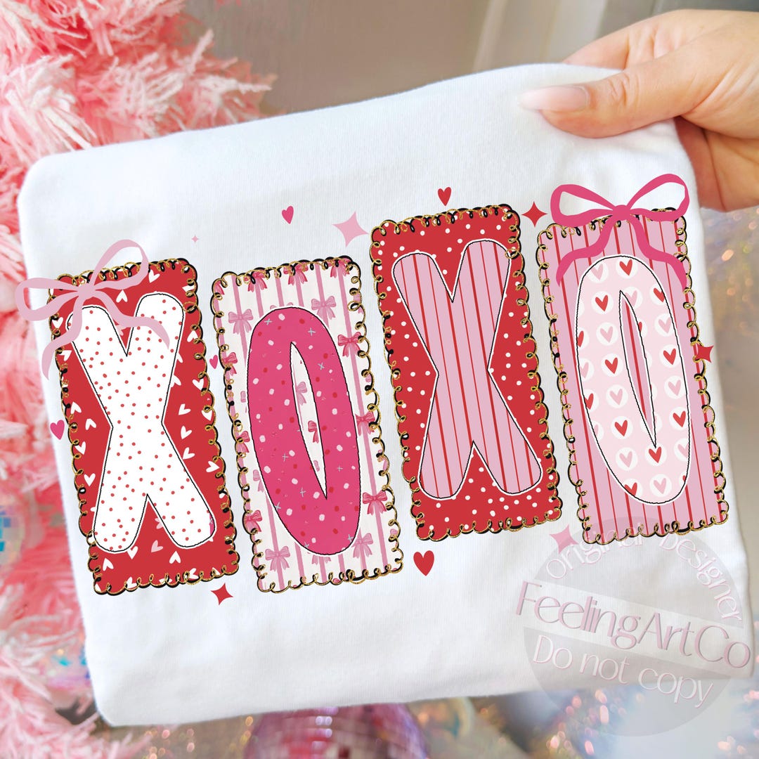 Preppy XOXO Valentine PNG, Pink Red Heart Patchwork Design, Coquette ...