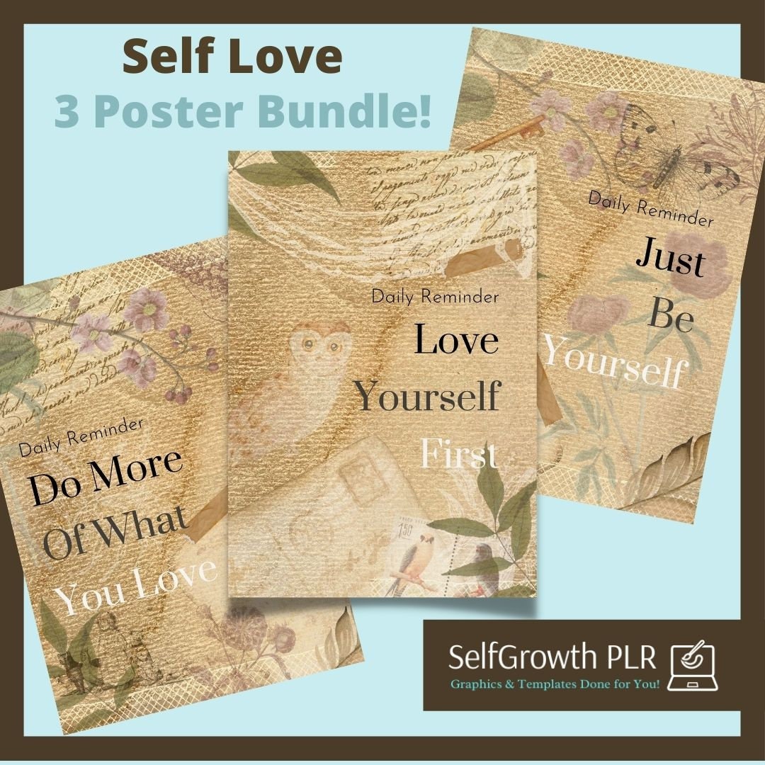 Self Love Poster Bundle PLR Vintage Paper DIGITAL DOWNLOAD - Etsy