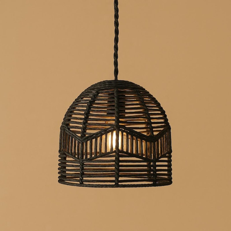Black Rattan Pendant Light - Etsy