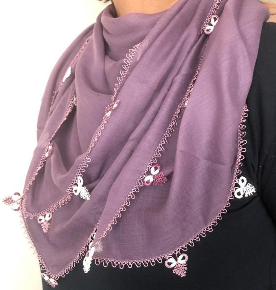 Scarf With Needle Lace, Turkish Oya Scarf,handmade , Cotton Traditional ...