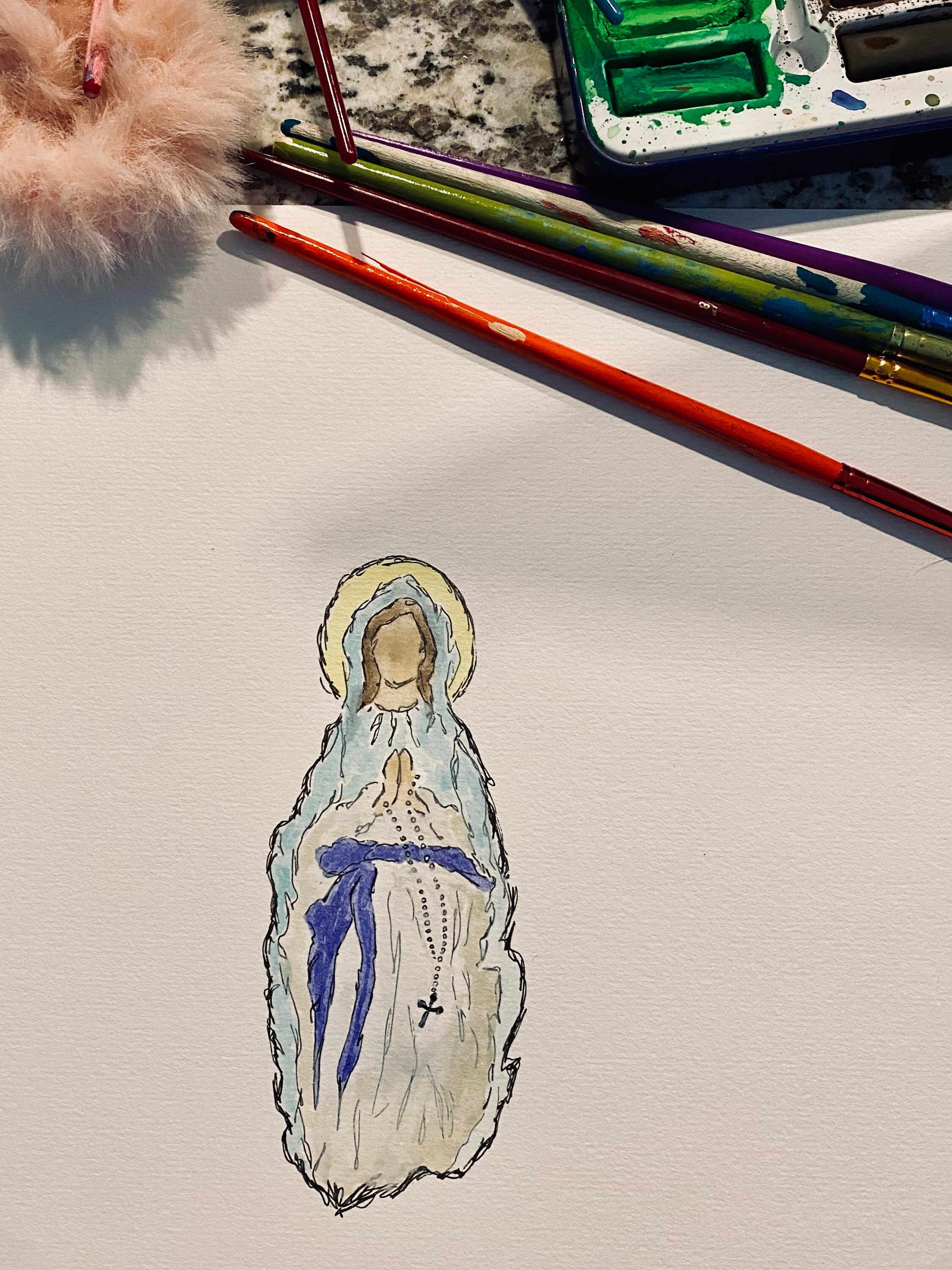 Mother Mary With Rosary Watercolor • Handmade Religious Painting ...