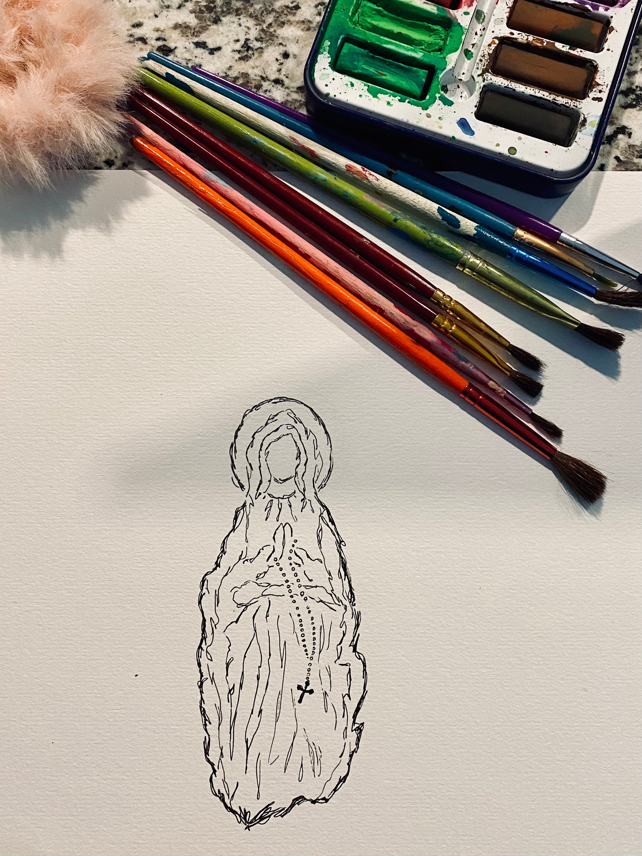 Mother Mary With Rosary • Handmade Religious Sketch • Catholic Wall Art ...