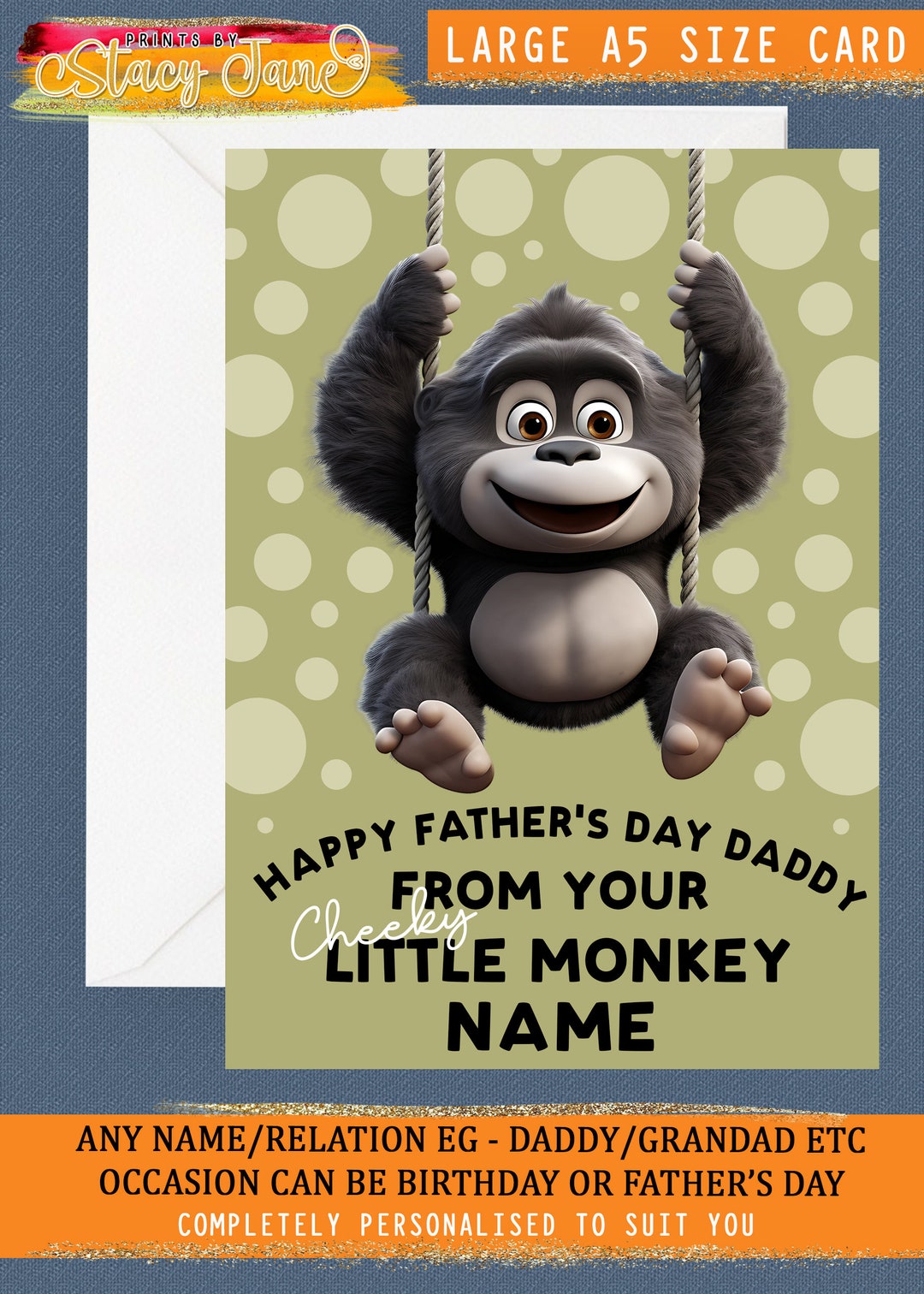 Personalised Birthday Card Fathers Day Card Dad Daddy Grandad Monkey ...
