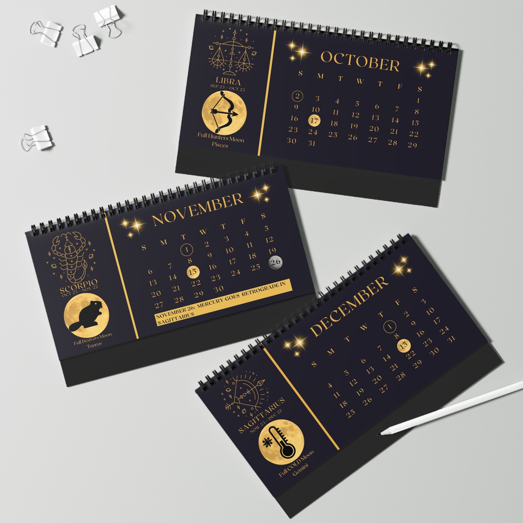 2024 Lunar Phase Astrological Desk Calendar Moon Phases - Etsy