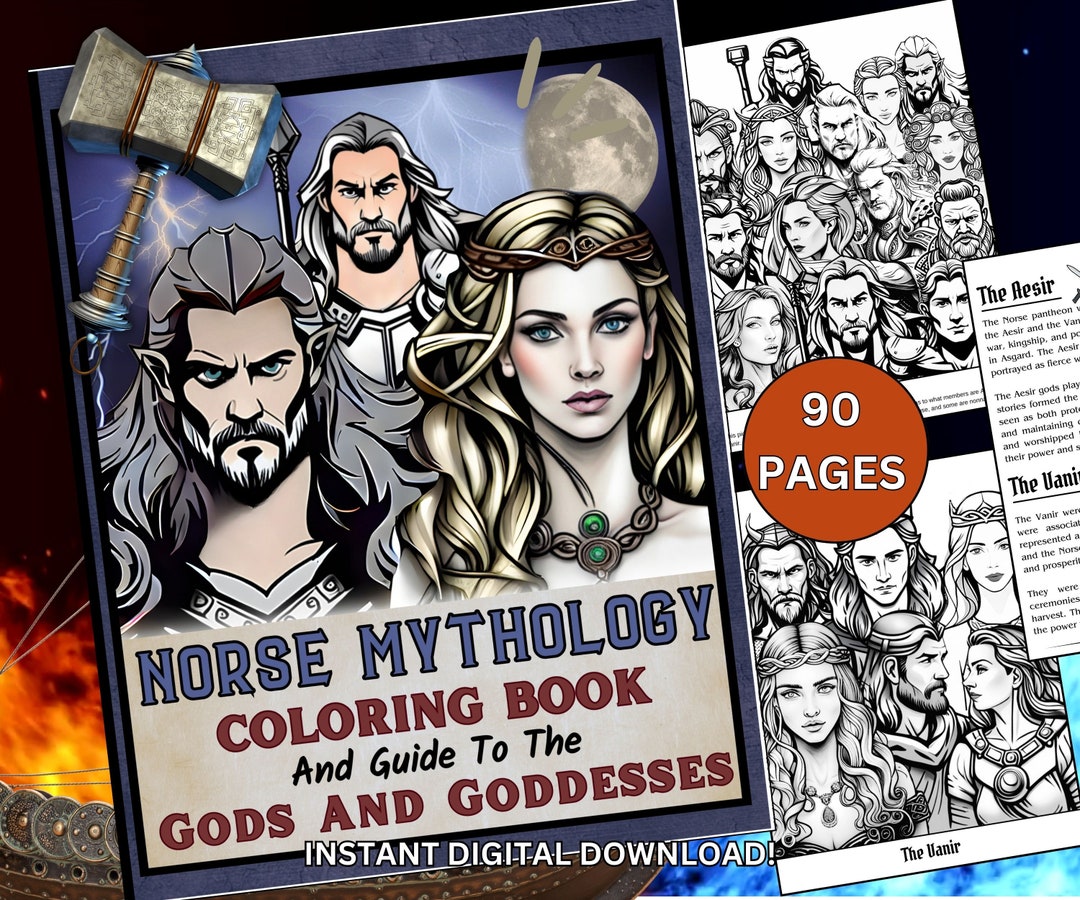 Norse Mythology Coloring Book and Guide | 90 Pages | Digital Download ...