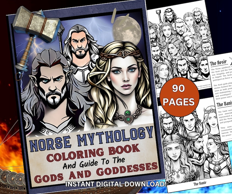 Norse Mythology Coloring Book and Guide | 90 Pages | Digital Download ...