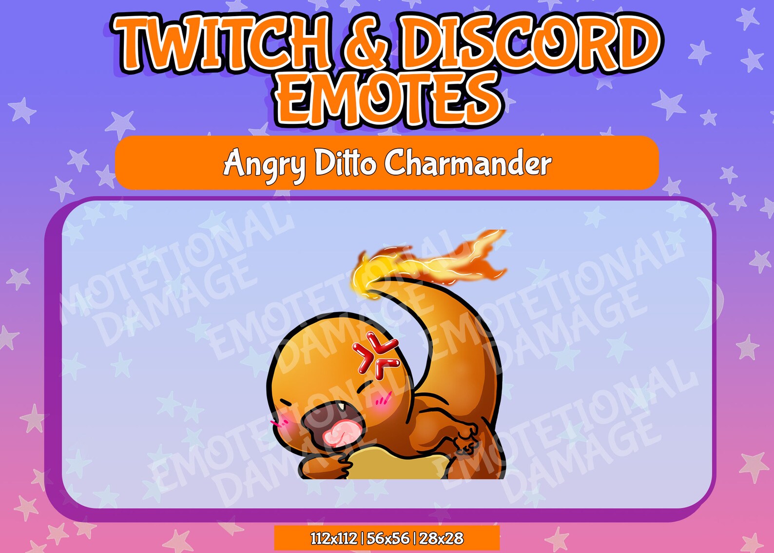 Cute Chibi Pokemon Ditto Charmander Mad Single Emote for Twitch ...