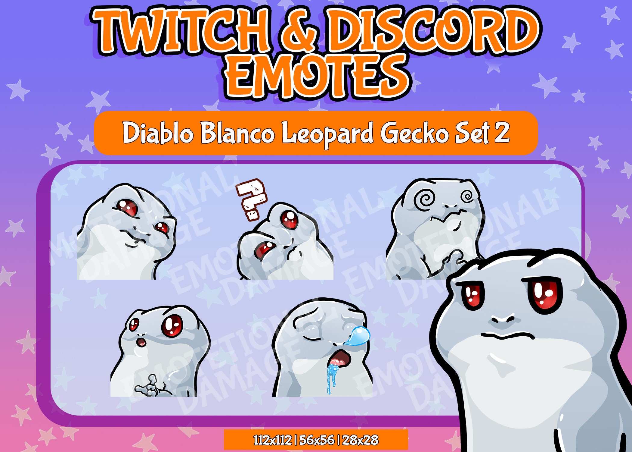 6 Diablo Blanco Leopard Gecko Emotes Set 2 for Twitch - Etsy