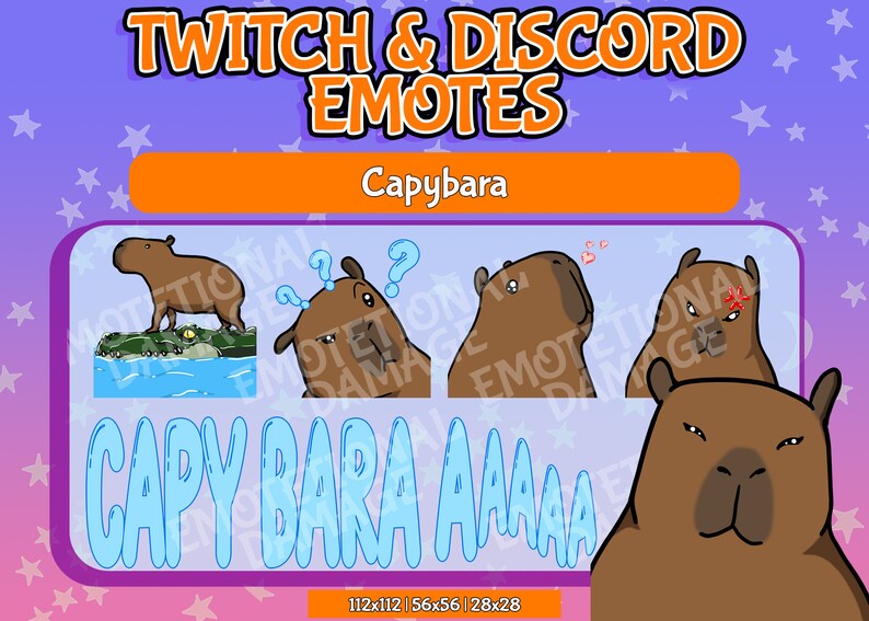 Capybara 8 Pack of Emotes for Twitch, Discord, & Youtube Streaming ...