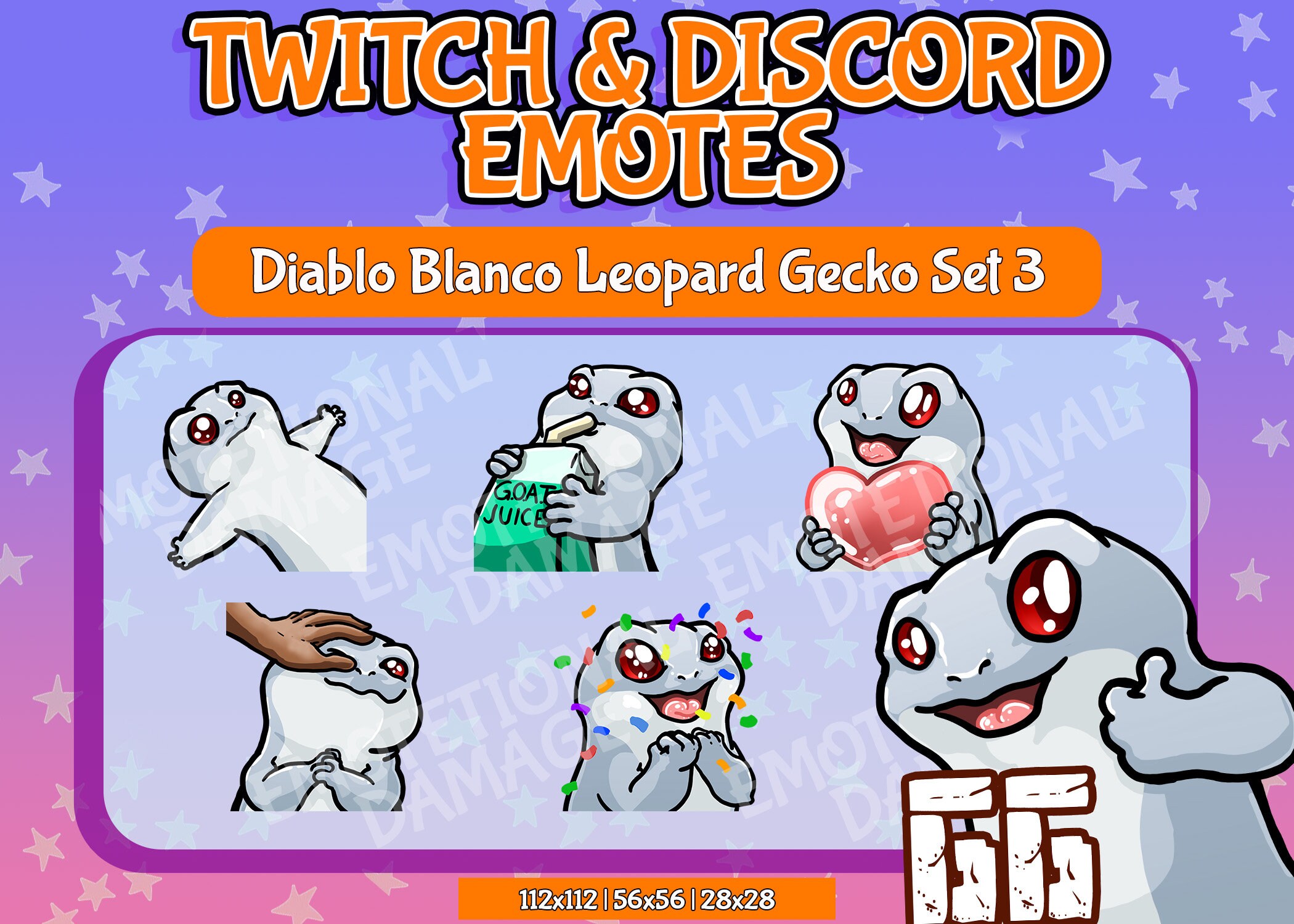 6 Diablo Blanco Leopard Gecko Emotes Set 3 for Twitch, Discord ...