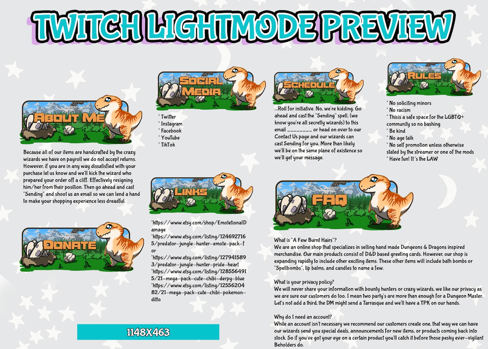 T-rex Twitch Panels 18 Pack Slick Color Stream Title Ready to Use ...