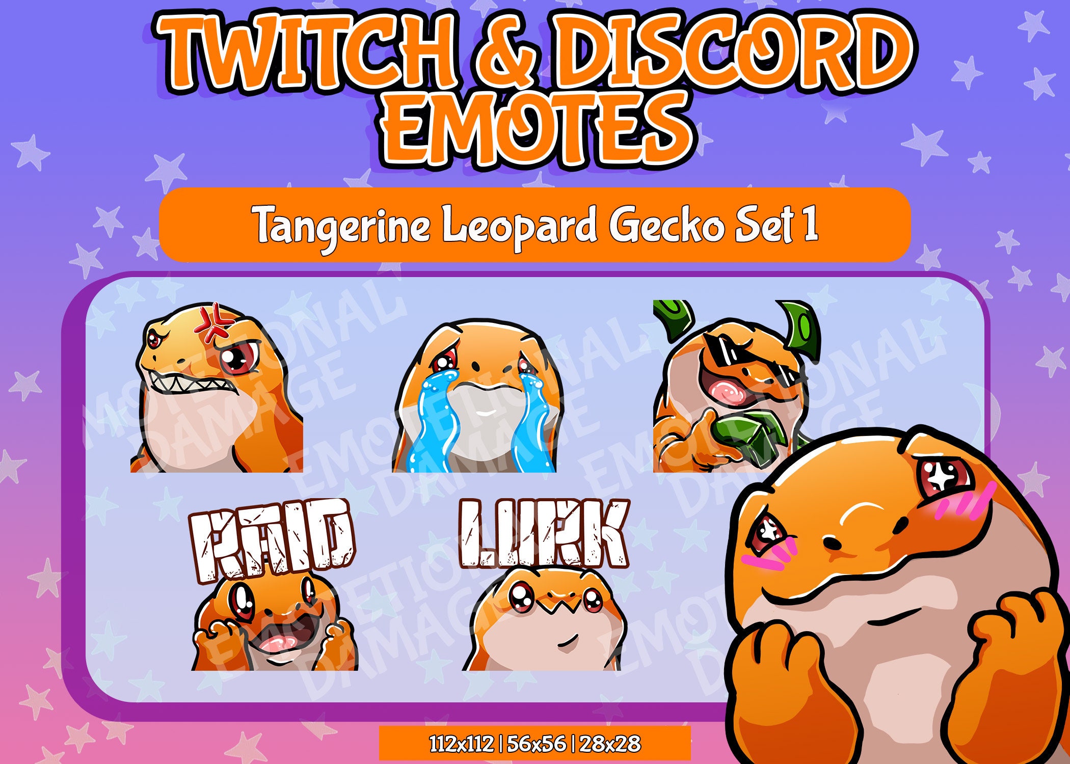 6 Tangerine Leopard Gecko Emotes Set for Twitch, Discord, & Youtube ...