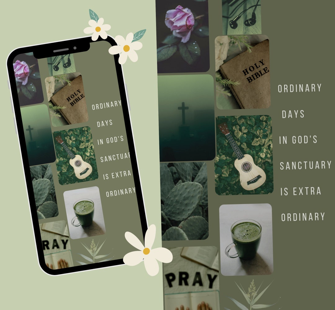 Christian Phone Wallpaper, Green Aesthetic, Minimalist, Collage, Bible ...