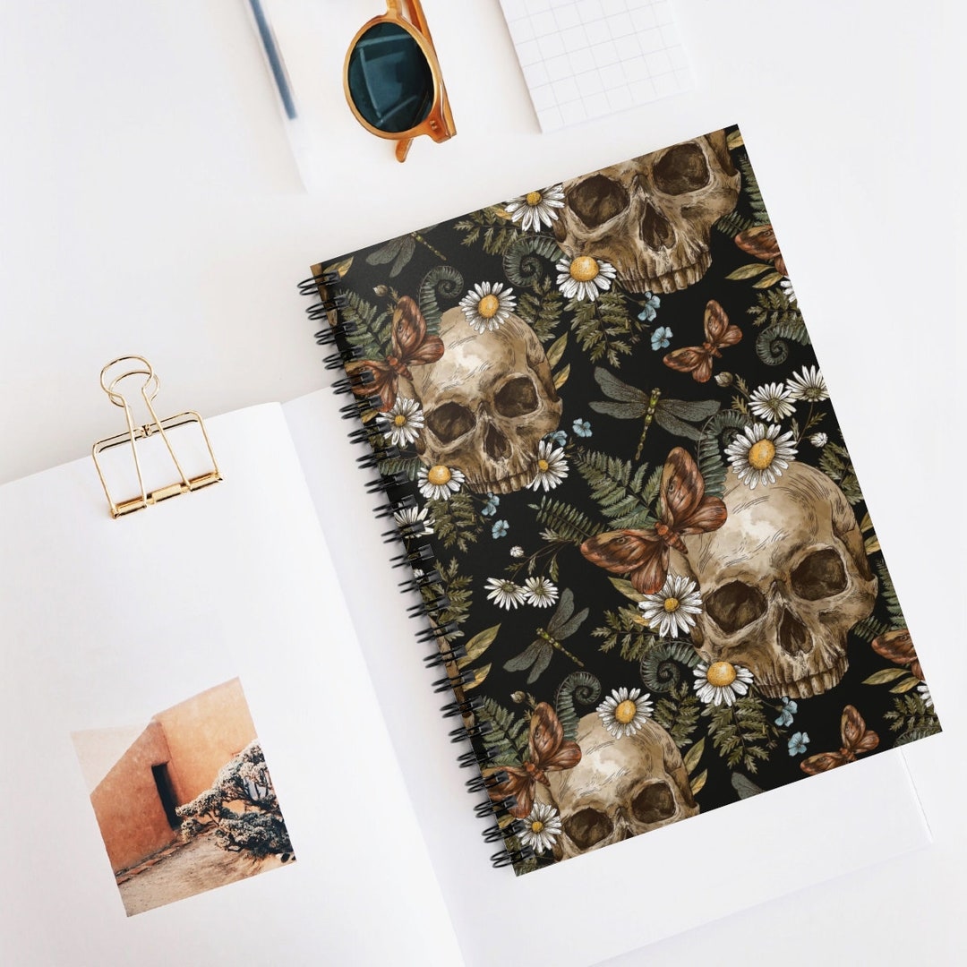 Skull Moth Spiral Notebook With Pocket Small Moth Spiral - Etsy