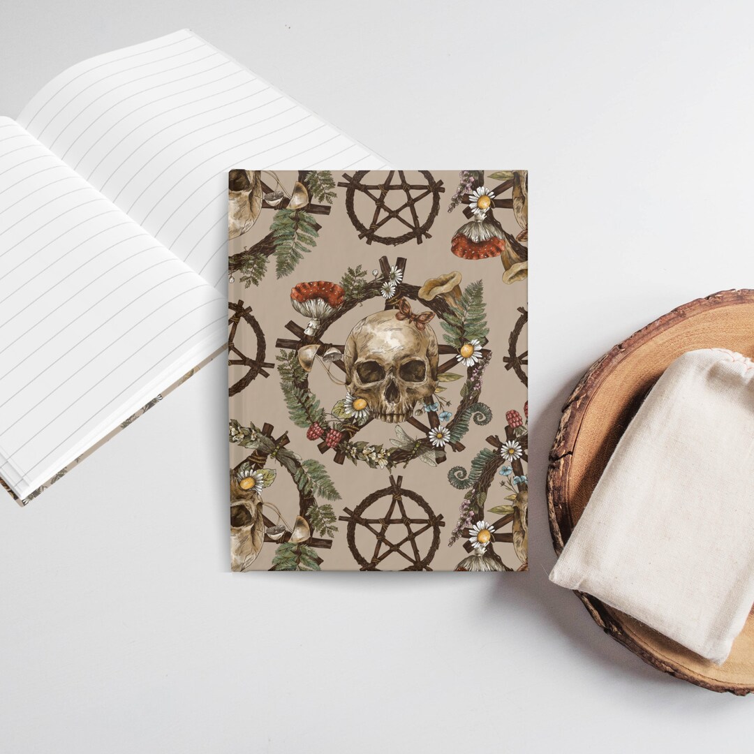 Skull Pentagram LINED PAGE Journal Pentagram Journal Cottagecore Journal Green Witch Notebook ...