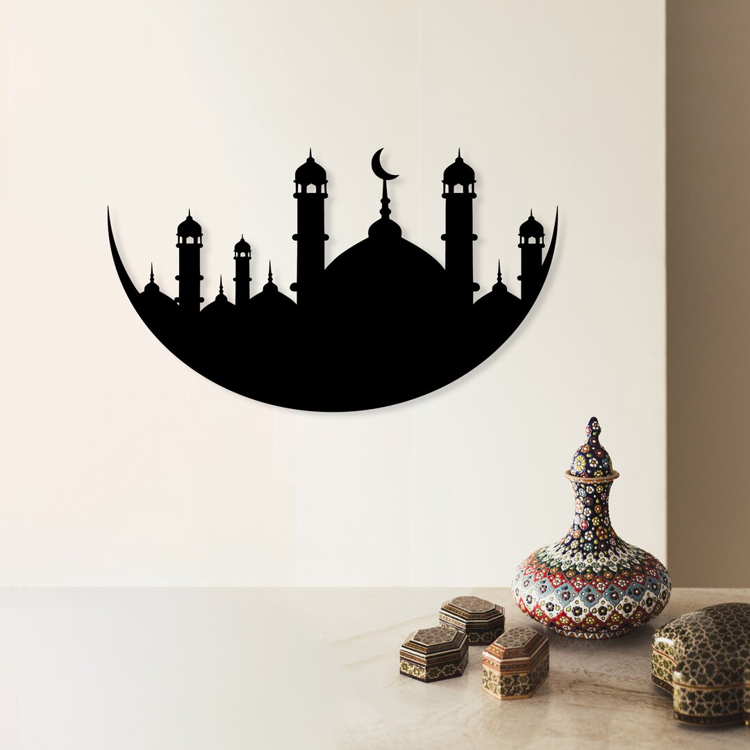 Metal Wall Art, Islamic Moon and Mosque Wall Art, Metal Decor Ramadan ...