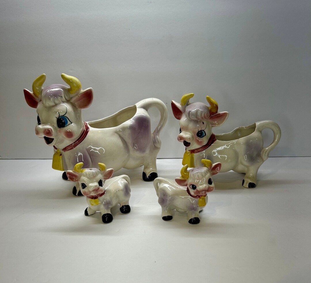 Vintage Elsie Purple Cow Creamer Set: Anthropomorphic MCM Breakfast ...