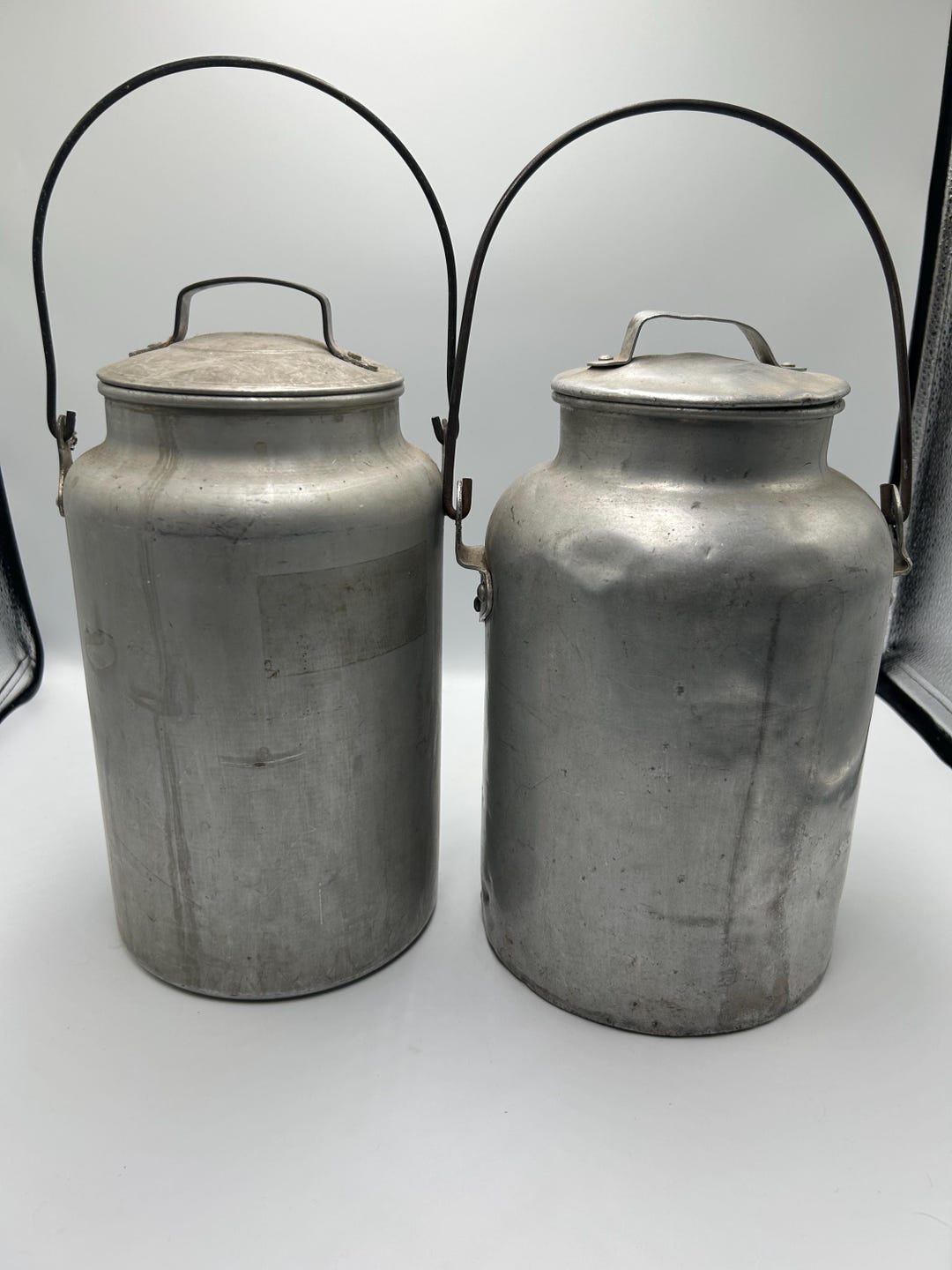 Cream Cans or Milk Pails With Handle and Lids Aluminum One Gallon ...