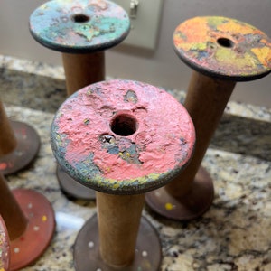 Wood Spool Industrial Textile Wood Painted 11” Large Primitive Rustic ...