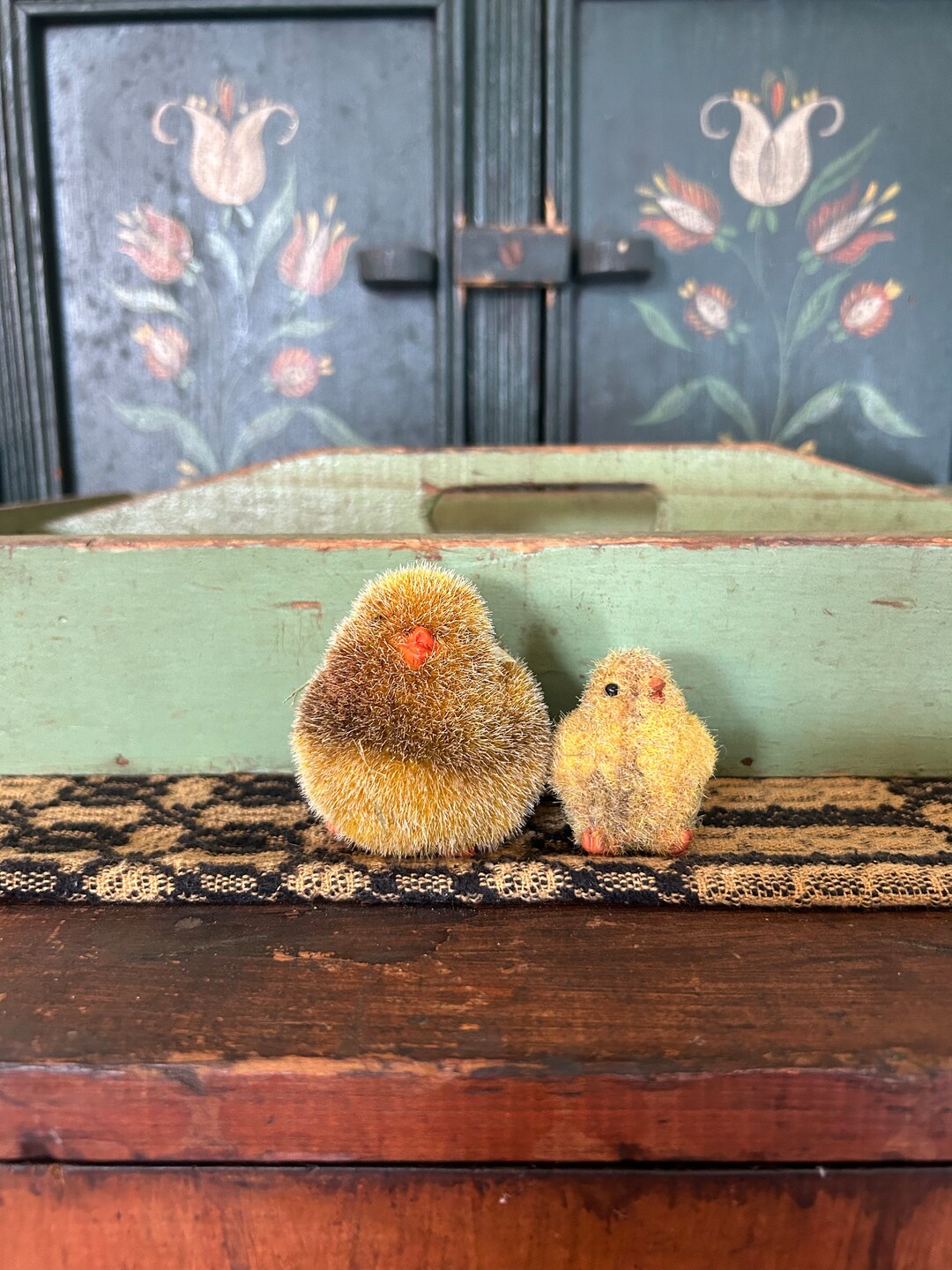 Primitive Flocked Fuzzy Chick and Baby Chick Set of 2 Figurine Easter ...