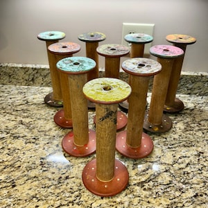 Wood Spool Industrial Textile Wood Painted 11” Large Primitive Rustic ...