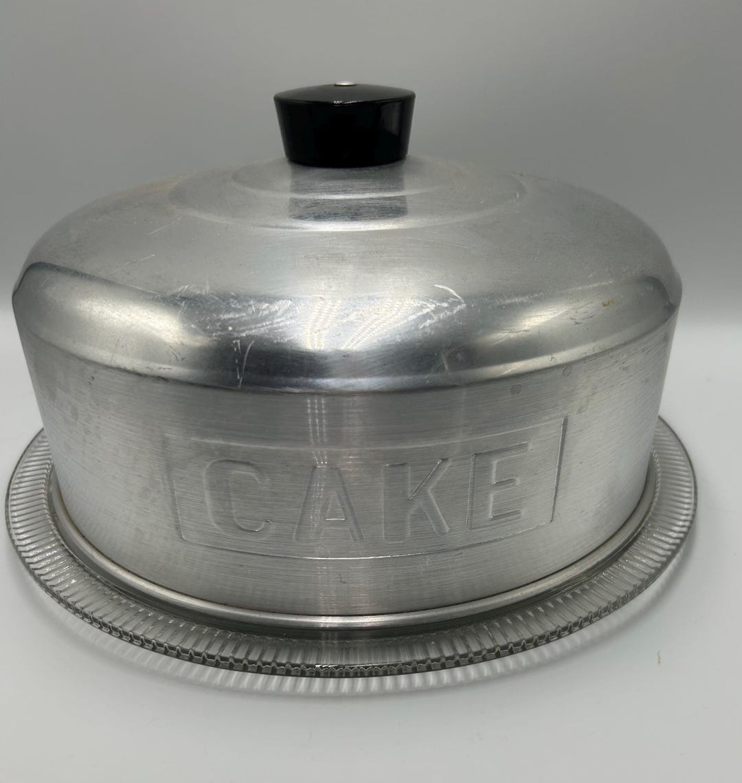 Cake Dome Aluminum Glass Plate Cake Saver Vintage Kitchen USA Glass ...