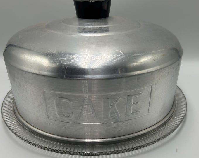 Cake Dome Aluminum Glass Plate Cake Saver Vintage Kitchen USA Glass ...