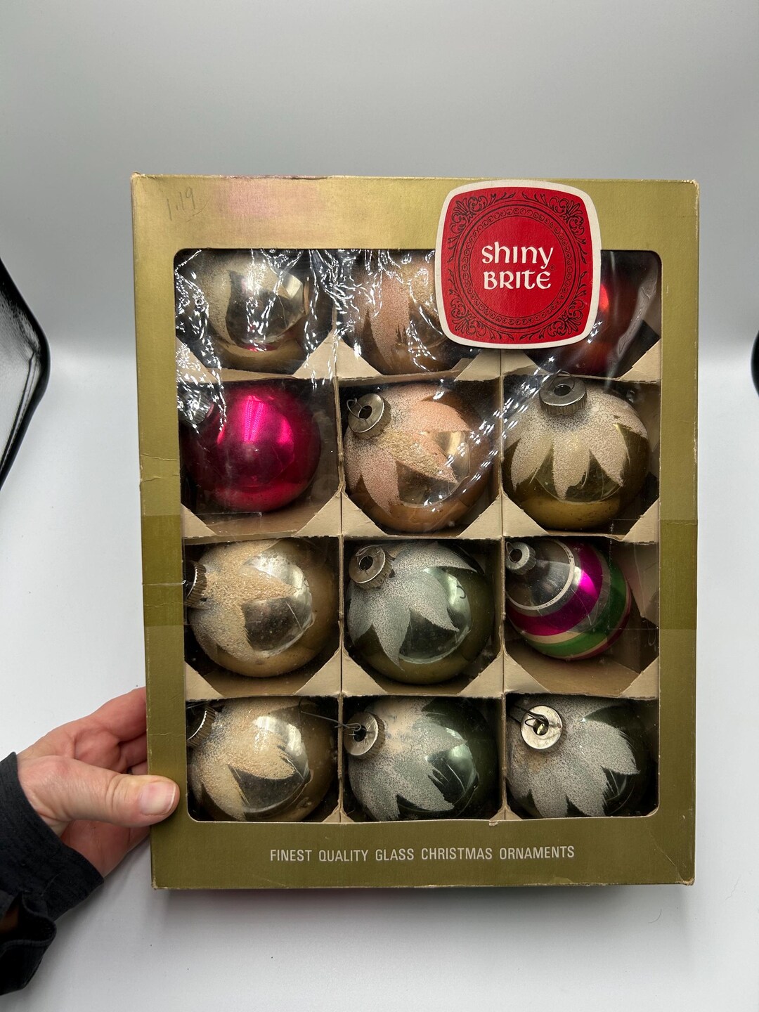Vintage Shiny Brite Christmas Ornaments: Mica Snow Capped Glass, Set of ...