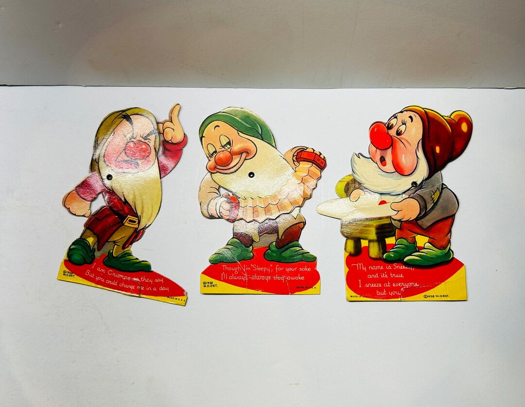 Valentine Disney Sneezy Grumpy Sleepy Mechanical Vintage 1938 CHOICE ...