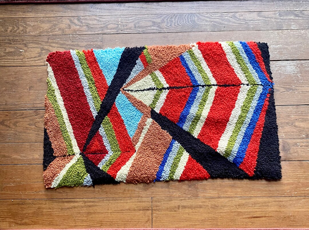Hooked Rug Vintage Handmade Hooked Unique Abstract Rug MCM 35 X 21 - Etsy