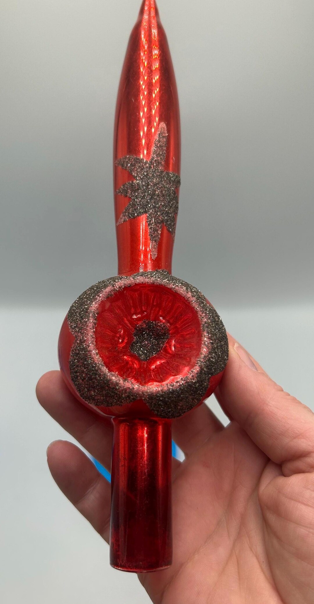 Vintage Glass Tree Topper Red With Glitter MCM Christmas - Etsy