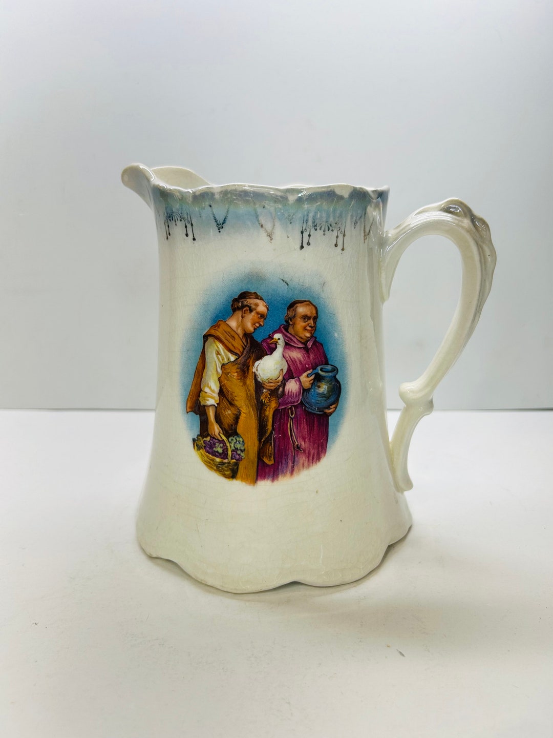 Pitcher Ironstone Antique Monk and Man With Goose Sterling China Early ...