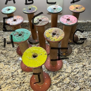 Wood Spool Industrial Textile Wood Painted 11” Large Primitive Rustic ...