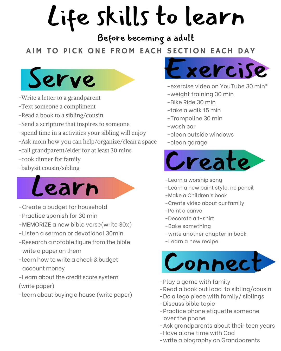 Teen Life Skill Chore Chart - Etsy