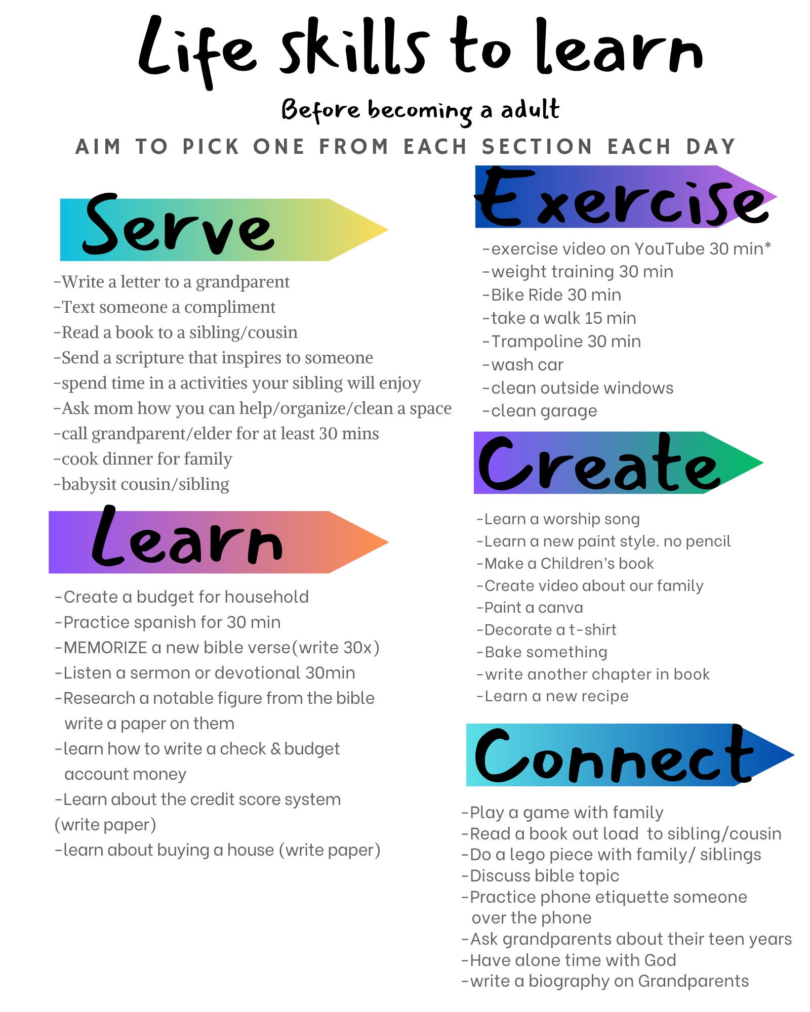 Teen Life Skill Chore Chart - Etsy