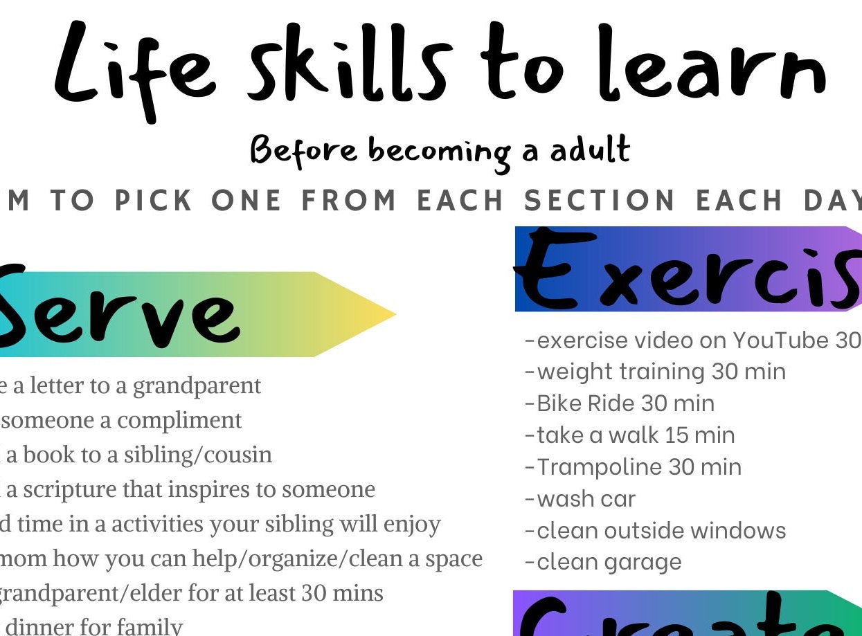 Teen Life Skill Chore Chart - Etsy