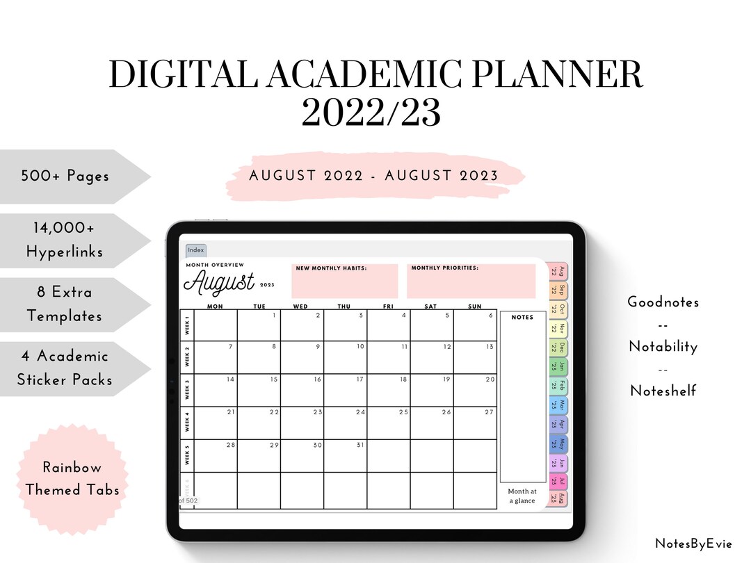 2022-2023 Digital Academic Planner August 2022 August 2023 Goodnotes ...