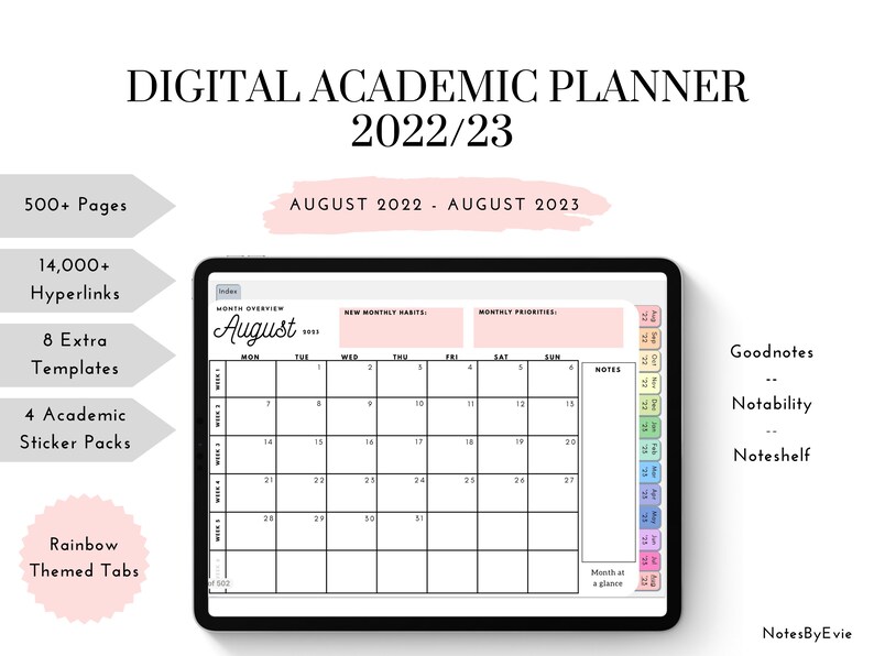 2022-2023 Digital Academic Planner August 2022 August 2023 - Etsy