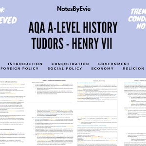 AQA A Level History Notes, Tudors - Henry VII | Summarised, Colour ...
