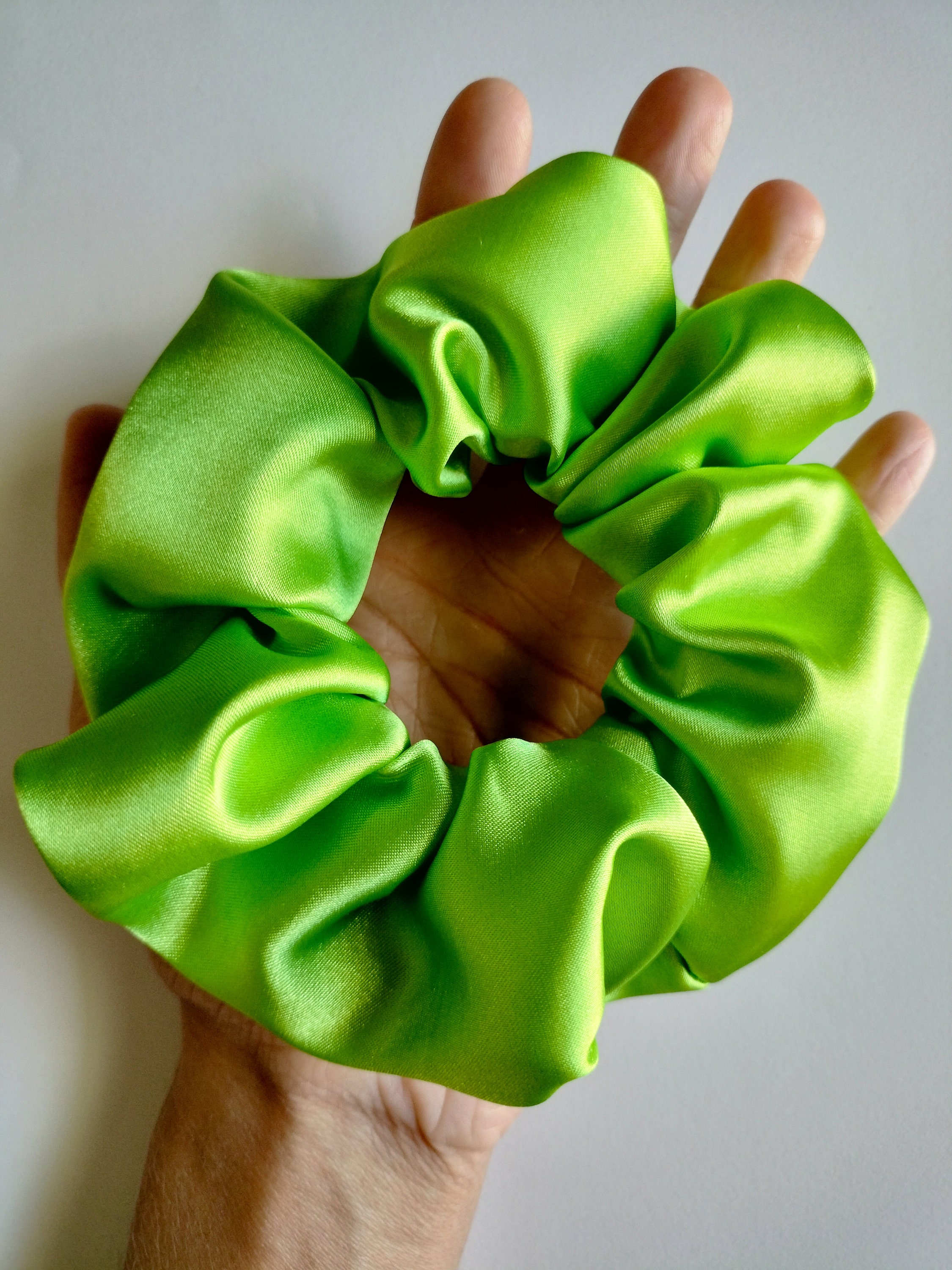 Limited Edition Lime Green Scrunchie, Green Satin Scrunchies, Neon ...