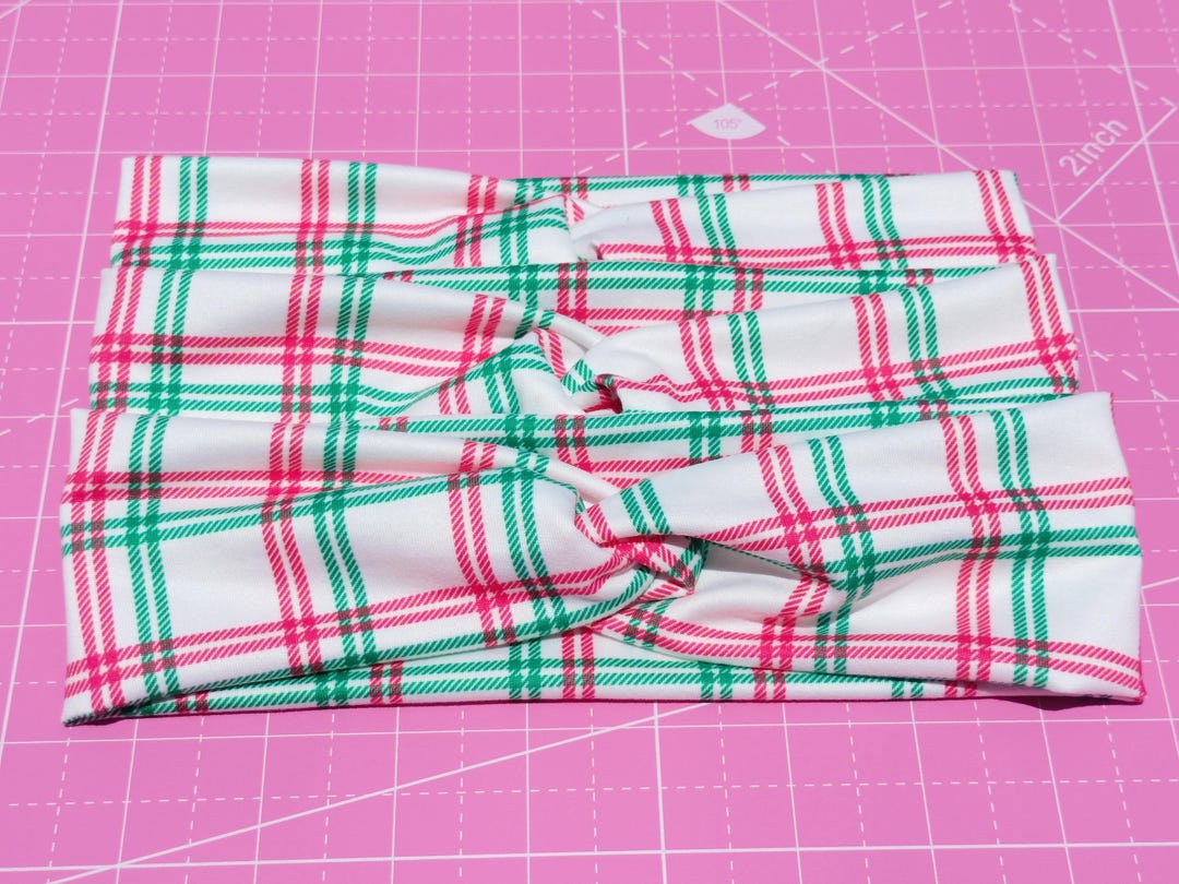 White Plaid Christmas Headbands, Seamless DBP Headbands, Stocking ...