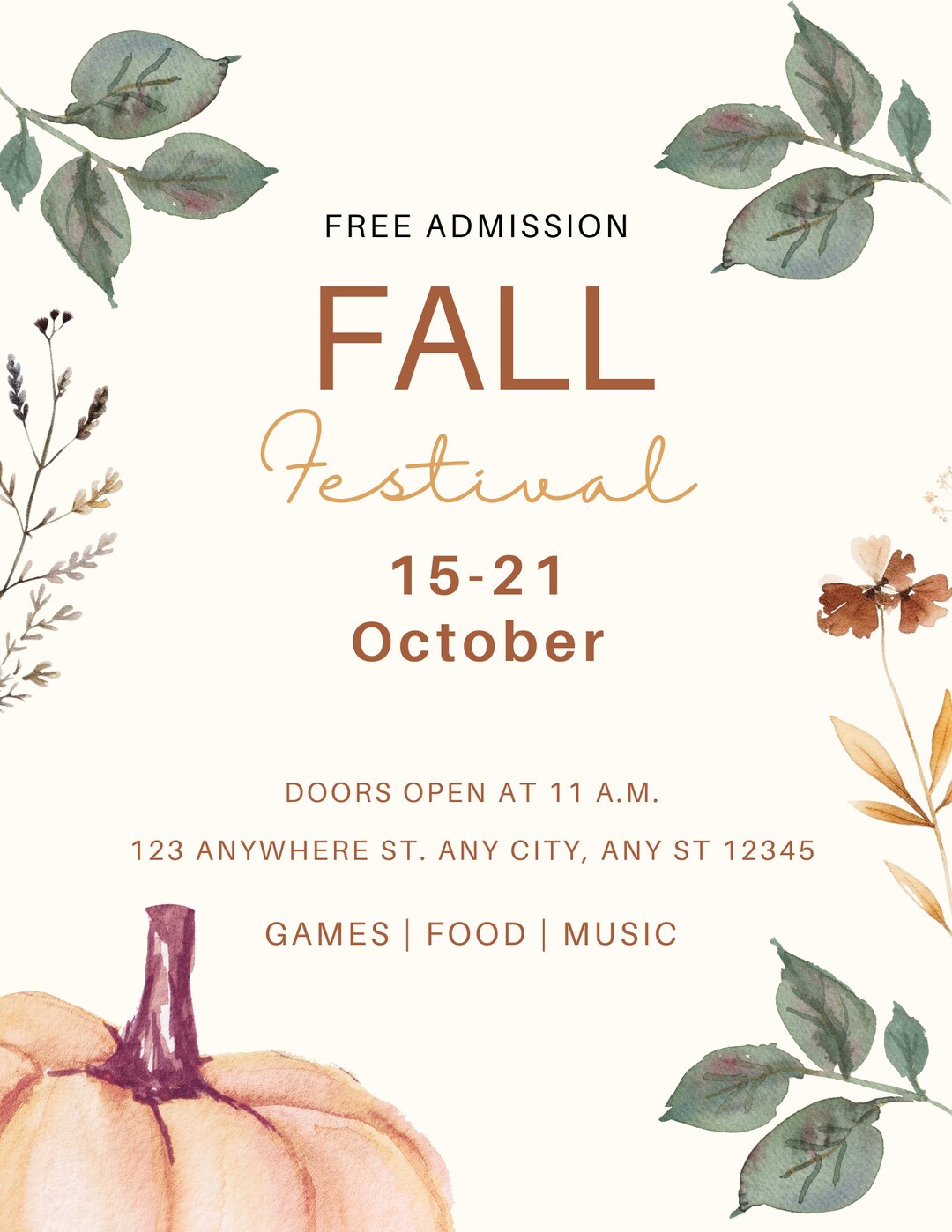 EDITABLE Fall Festival Flyer, DIY Flyer Template Design, Harvest ...