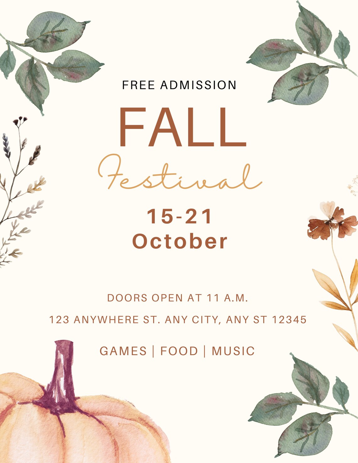 EDITABLE Fall Festival Flyer, DIY Flyer Template Design, Harvest ...