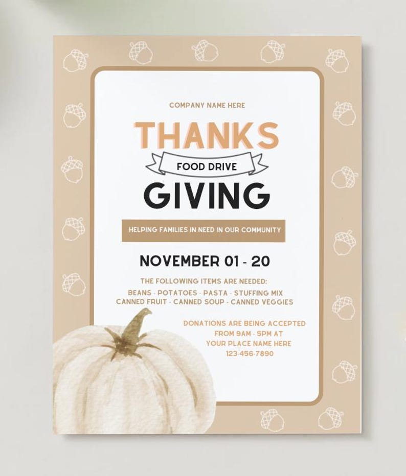 EDITABLE Thanksgiving Food Drive Flyer Template, Invitation, Food Bank ...