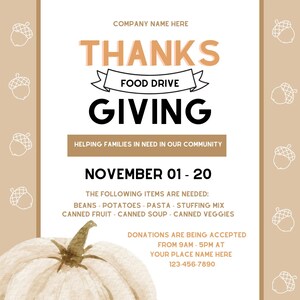 EDITABLE Thanksgiving Food Drive Flyer Template, Invitation, Food Bank ...
