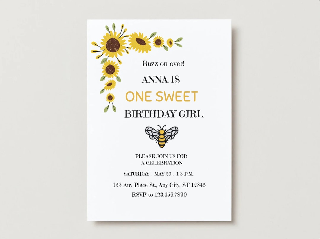 Editable Bee Birthday Invitation, Honey Bee Birthday Party, 1st ...