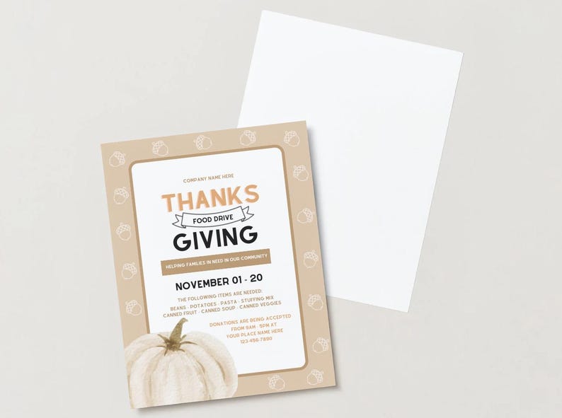 EDITABLE Thanksgiving Food Drive Flyer Template, Invitation, Food Bank ...