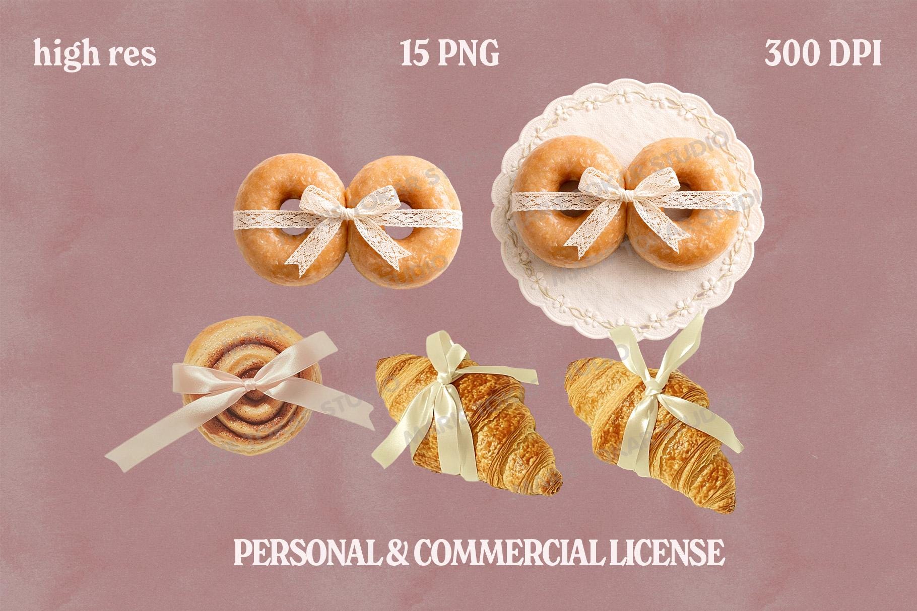 Coquette Pastry PNG Clipart Set, Vintage Bakery Bread Croissant Donut ...