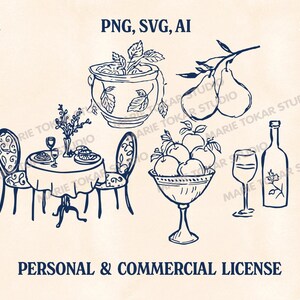 Italian Summer Clipart Set of 10 Line Art Illustrations SVG & PNG ...